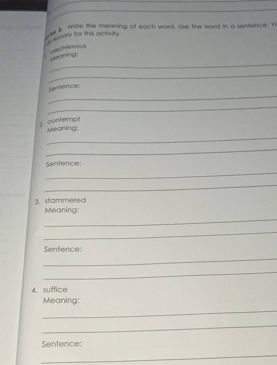 Solved: Write the meaning of each word. Use the word in a sentence. Y ...