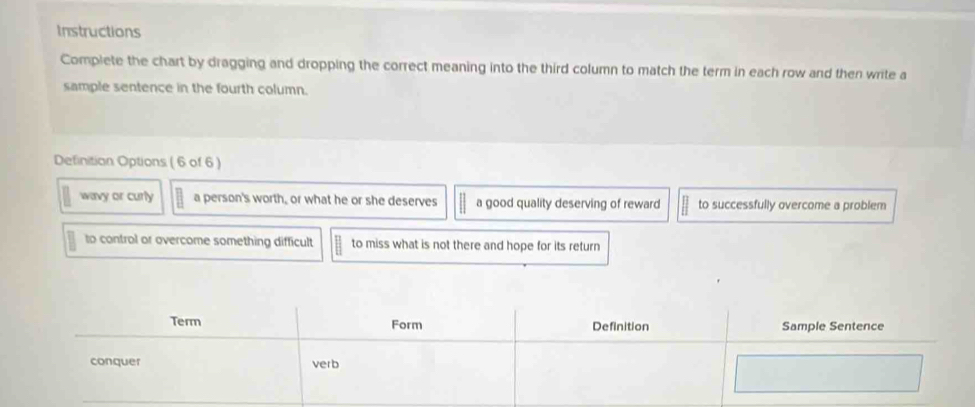 Solved: Instructions Complete the chart by dragging and dropping the correct meaning into the ...