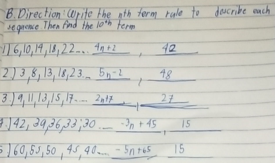 Solved: Direction : Write the nth term rule to describe each sequence ...