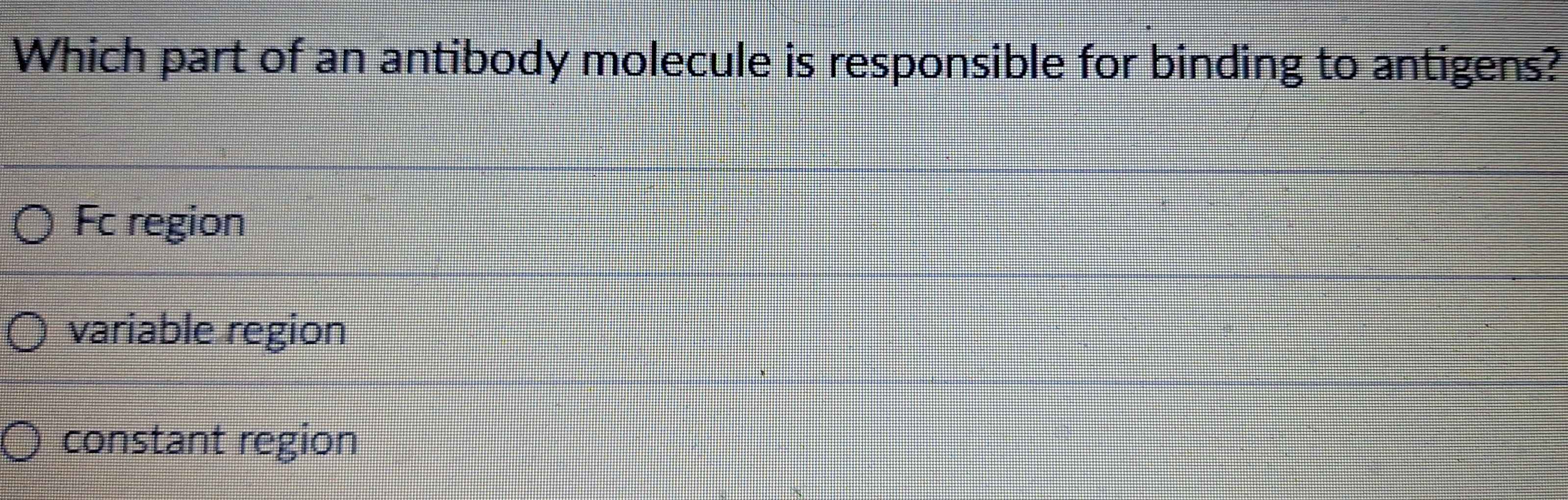 Solved: Which part of an antibody molecule is responsible for binding ...