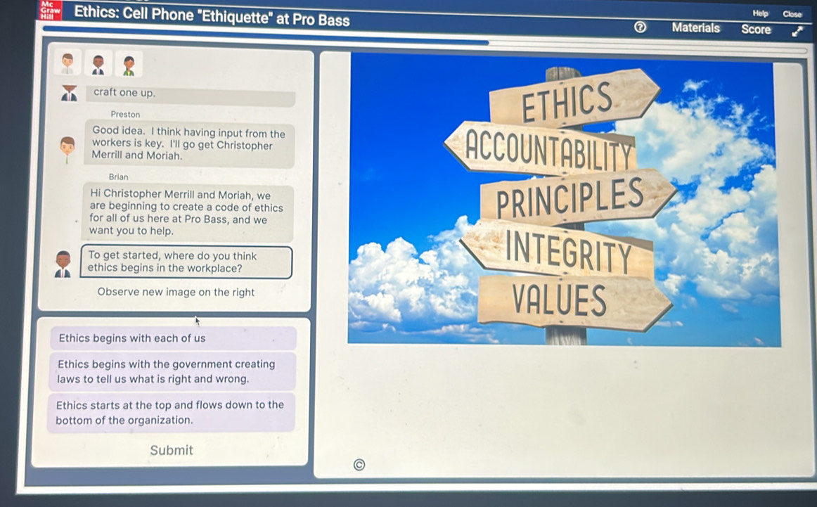 Solved: Ethics: Cell Phone "Ethiquette" at Pro Bass Materials Score ...