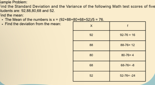Solved: Sample Problem: Find the Standard Deviation and the Variance of ...