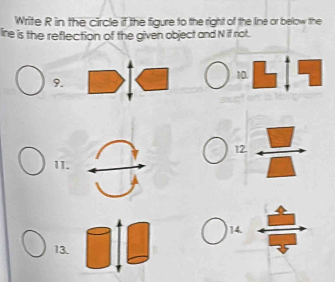 Solved: Write R in the circle if the figure to the right of the line or ...