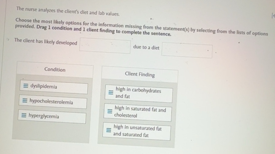 Solved: The nurse analyzes the client's diet and lab values. Choose the ...