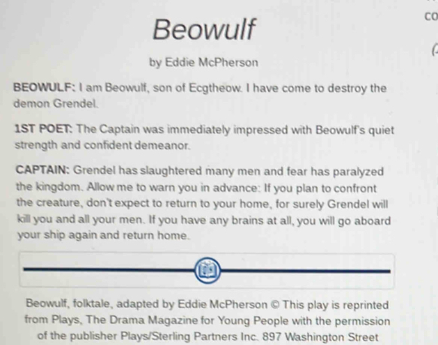 Solved: Beowulf Co L by Eddie McPherson BEOWULF: I am Beowulf, son of ...