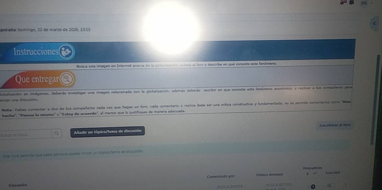 Resuelto:MS speradac domíngo, 22 de marzo de 2026, 23:55 Instrucciones ...