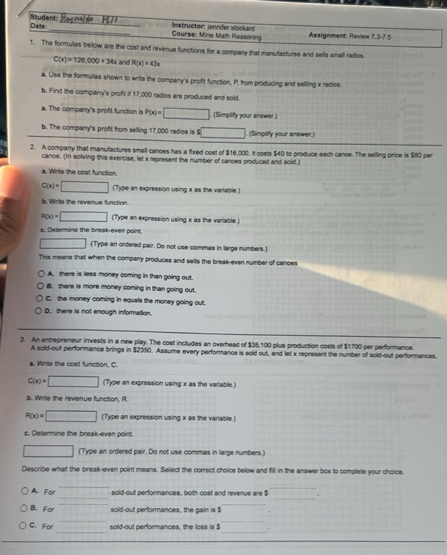 Solved: Student: _Instructor: jennifer stockard Date:_ Assignment ...