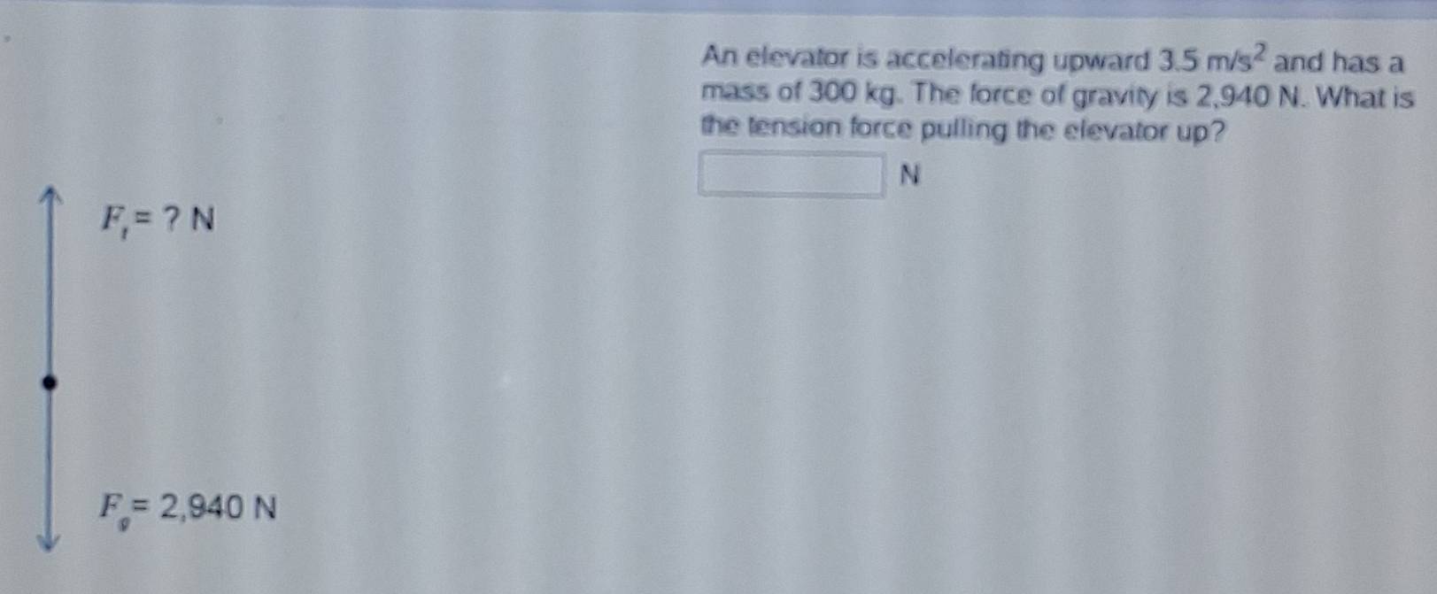 Solved: An elevator is accelerating upward 3.5m/s^2 and has a mass of ...