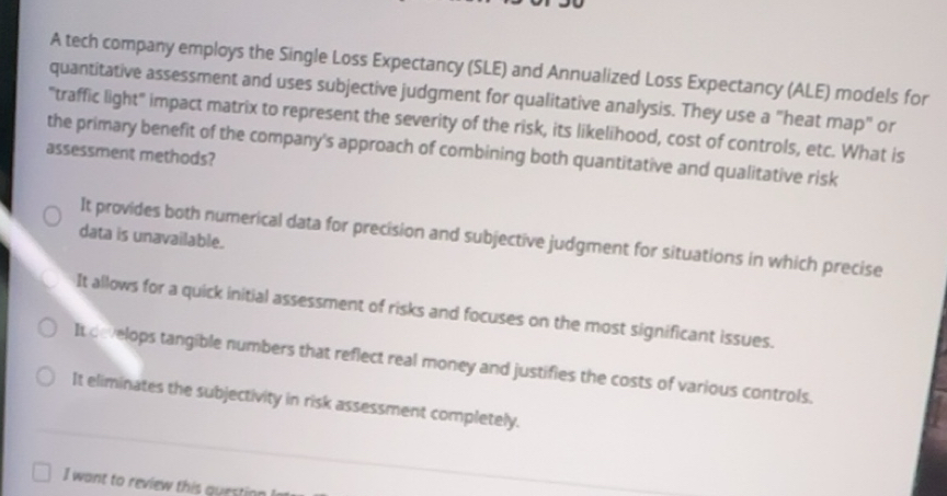 Solved: A tech company employs the Single Loss Expectancy (SLE) and ...