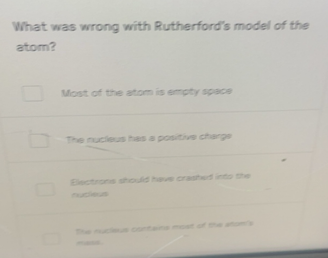 Solved: What was wrong with Rutherford's model of the atom? Most of the ...