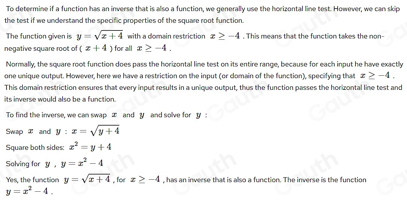 Solved: Consider the function shown. Does the function have an inverse ...