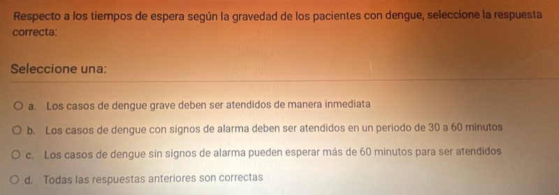 Resuelto:Respecto a los tiempos de espera según la gravedad de los ...