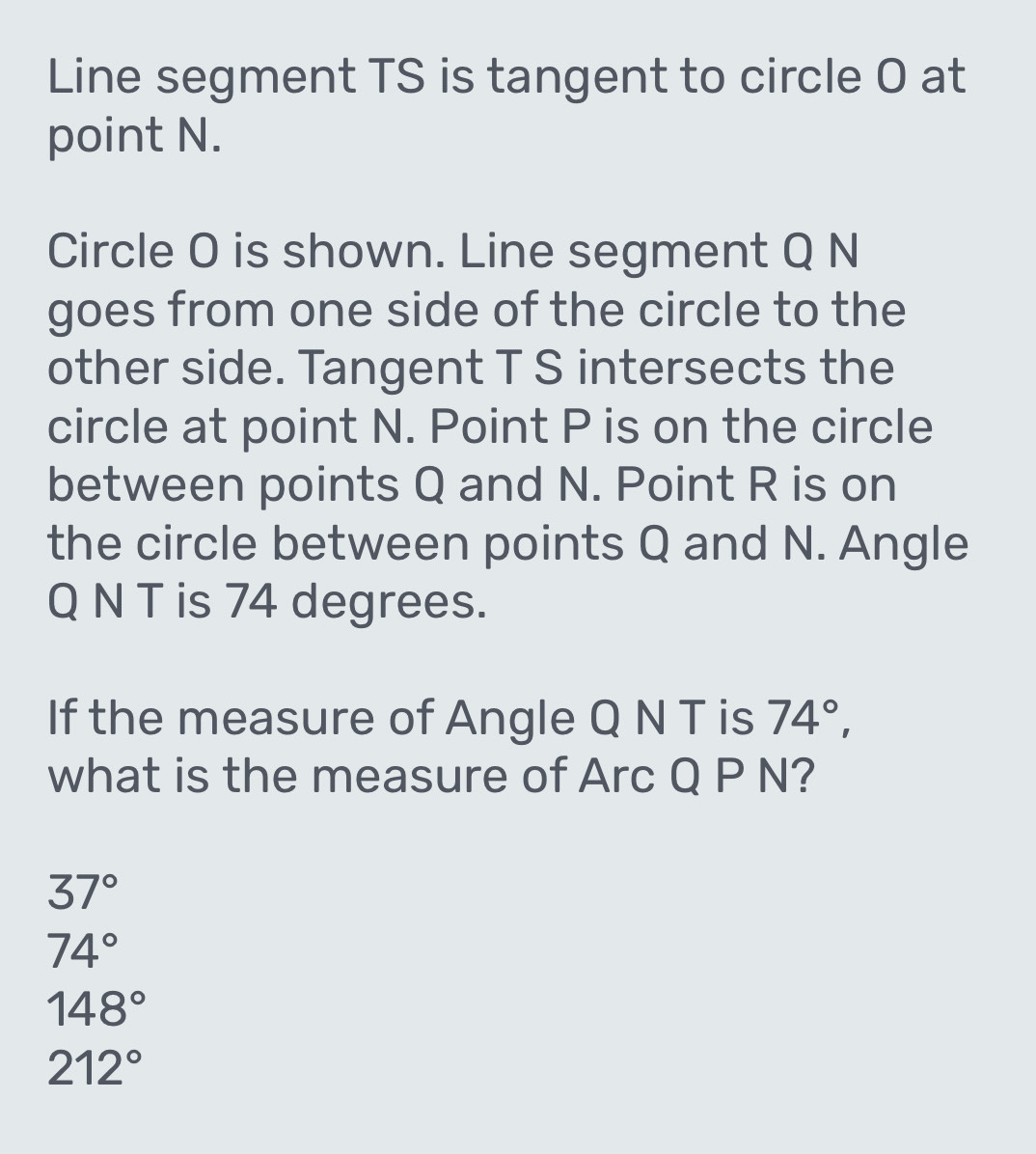 Solved: Line segment TS is tangent to circle 0 at point N. Circle O is ...