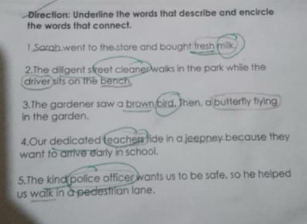 Solved: Direction: Underline the words that describe and encircle the ...