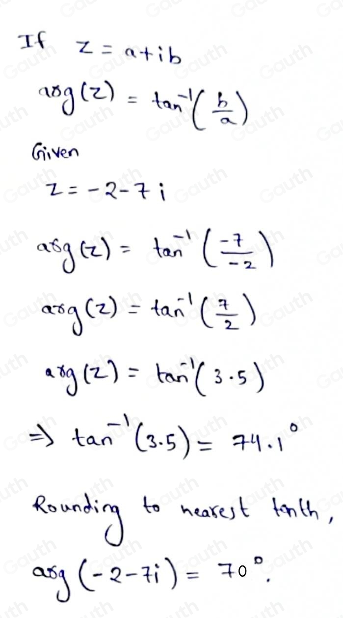 Solved: Find the argument of the complex number 2+7i in the interval 0°≤ θ