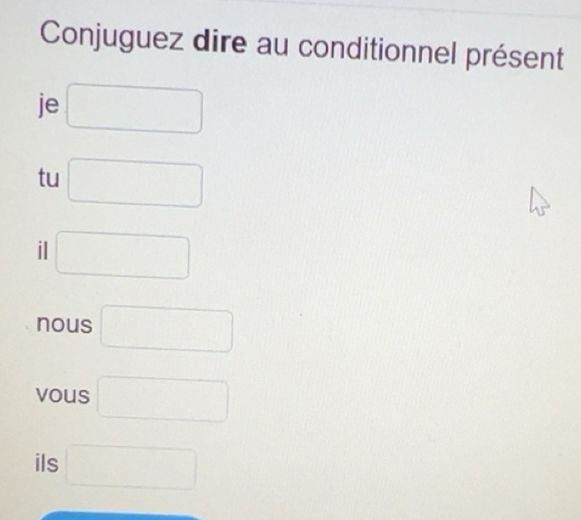 Résolu :Conjuguez dire au conditionnel présent je tu il nous vous ils