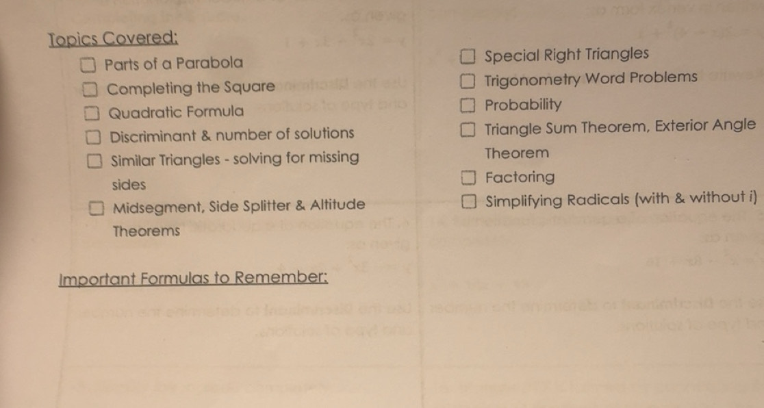 Solved: Topics Covered; Parts of a Parabola Special Right Triangles ...