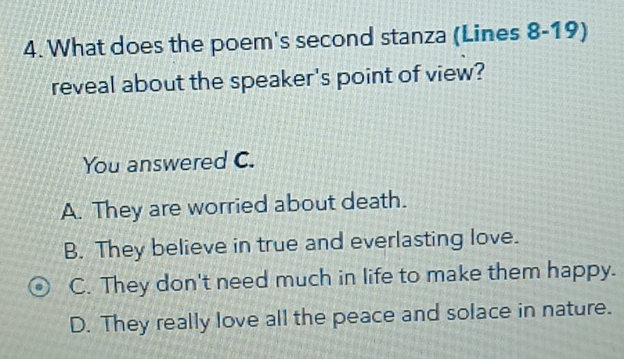 Solved: What does the poem's second stanza (Lines 8-19) reveal about ...