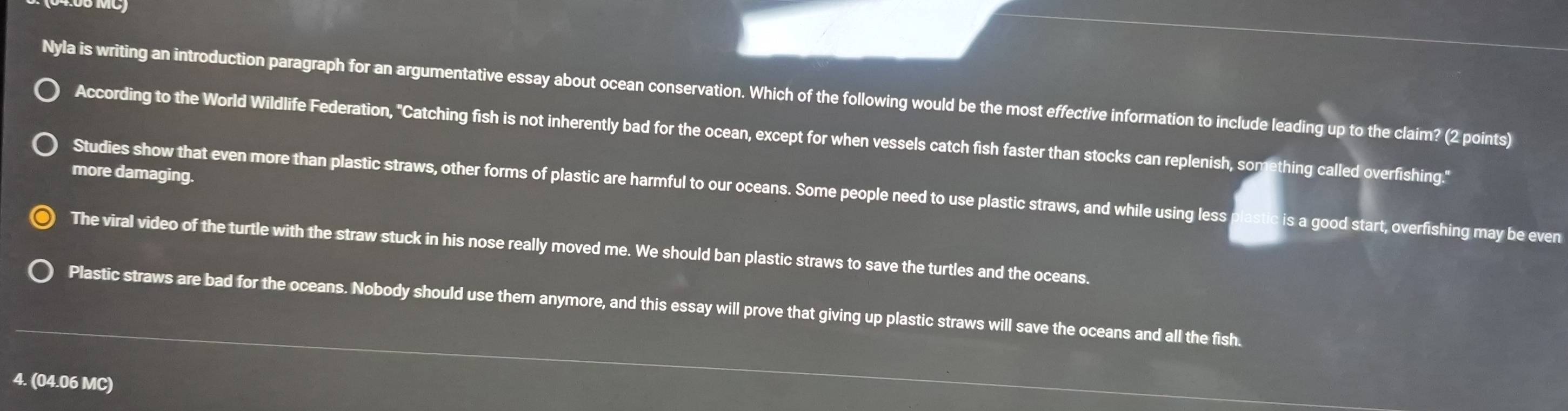 Solved: Nyla is writing an introduction paragraph for an argumentative ...