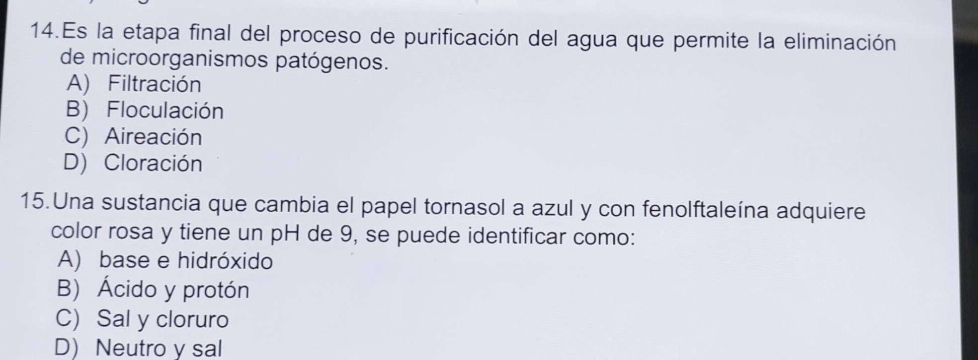 Resuelto:Es la etapa final del proceso de purificación del agua que ...