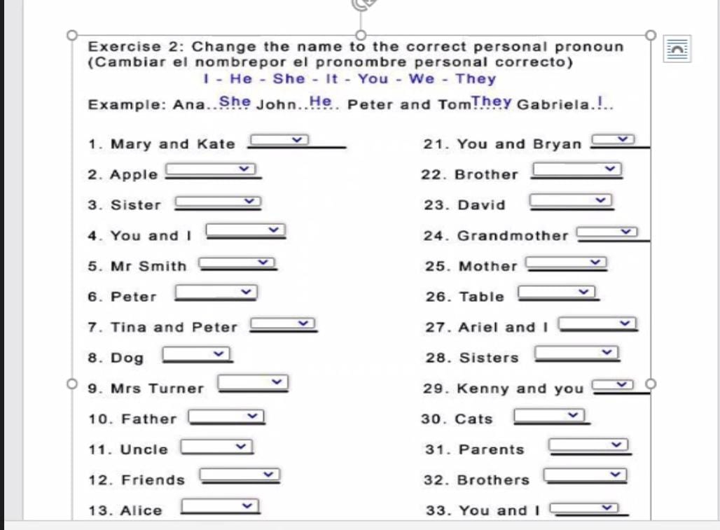 Resuelto:Change the name to the correct personal pronoun (Cambiar el ...
