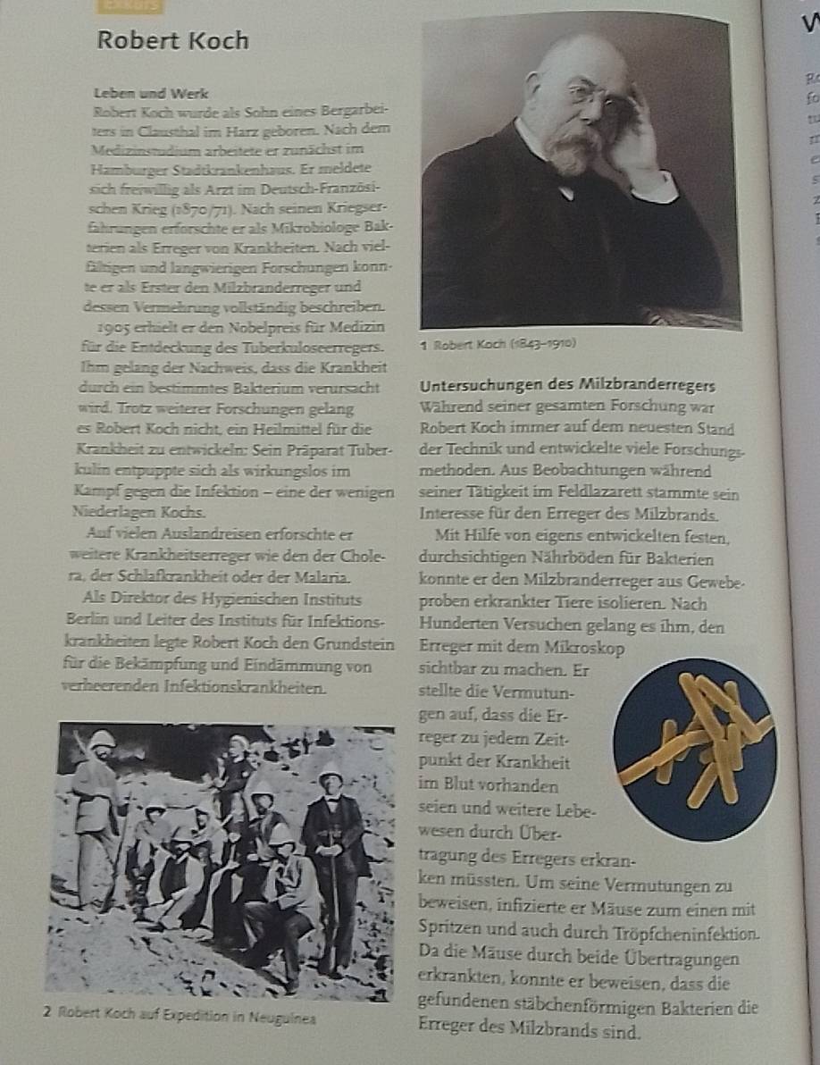 Gelöst:Robert Koch R Leben und Werk fo Robert Koch wurde als Sohn eines Bergarbei- ters in Claust