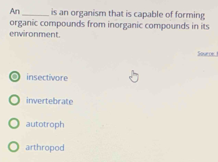 Solved: An_ is an organism that is capable of forming organic compounds ...