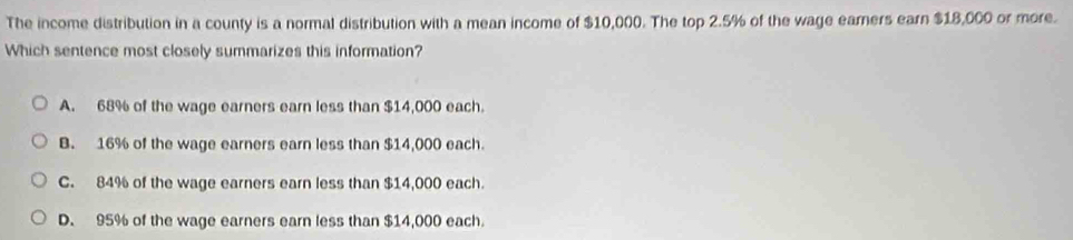 Solved: The income distribution in a county is a normal distribution ...