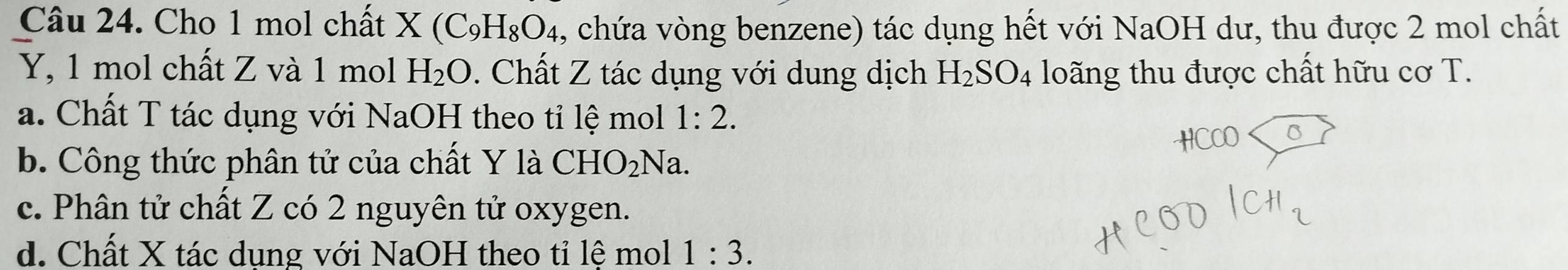 Giải quyết:Cho 1 mol chất X (C_9H_8O_4 , chứa vòng benzene) tác dụng ...