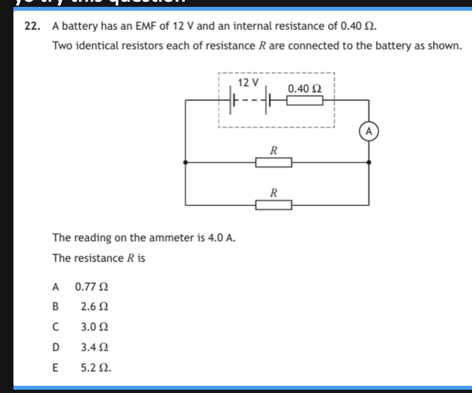 Solved: A battery has an EMF of 12 V and an internal resistance of 0.40 ...