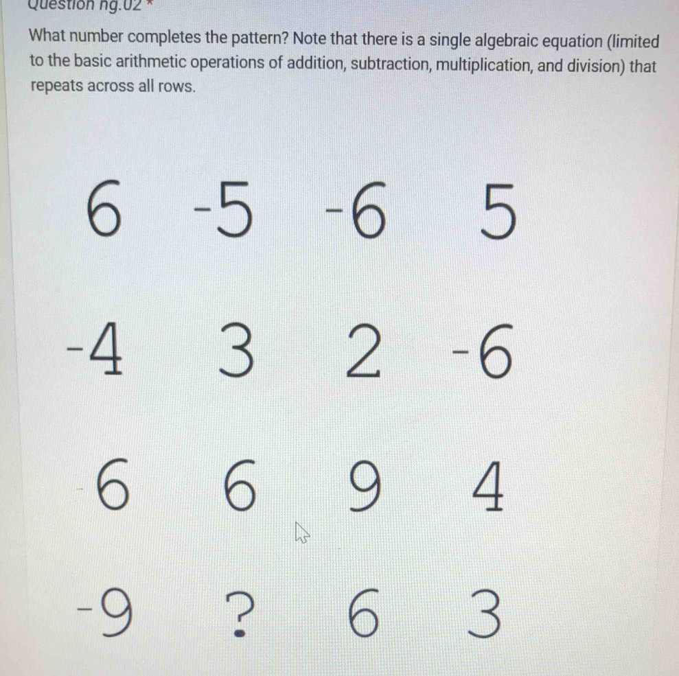 Telah dijawab:Question ng.02 * What number completes the pattern? Note ...