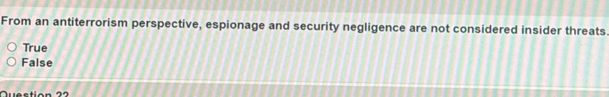 Solved: From an antiterrorism perspective, espionage and security ...