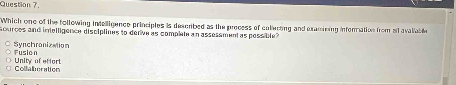 Solved: Which one of the following intelligence principles is described ...