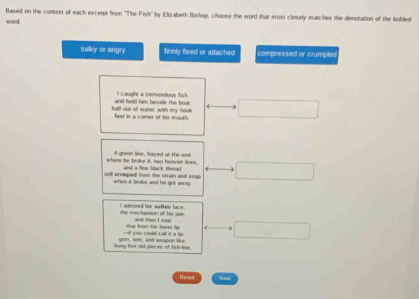 Solved: Based on the context of each excerpt from ''The Fish" by ...