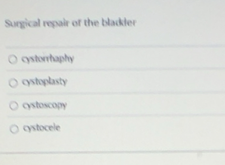 Solved: Surgical repair of the bladder cystorrhaphy cystoplasty ...