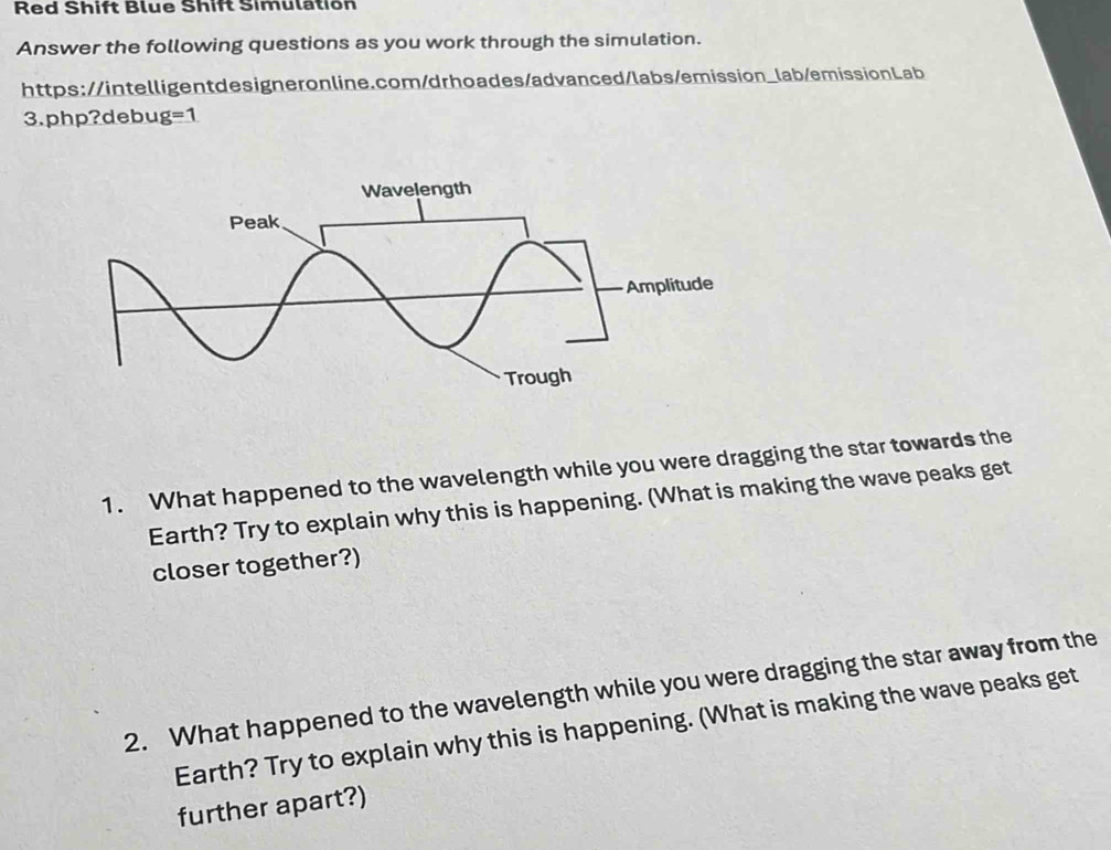 Solved: Red Shift Blue Shift Simulation Answer the following questions ...