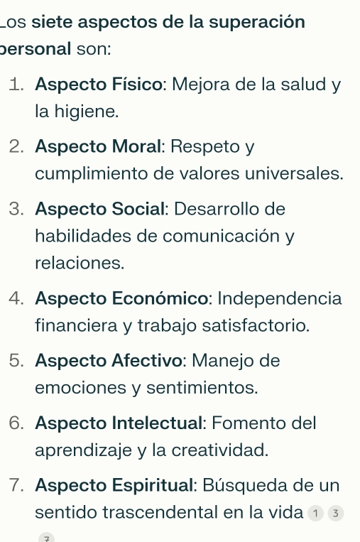 Resuelto:Los siete aspectos de la superación personal son: 1. Aspecto ...