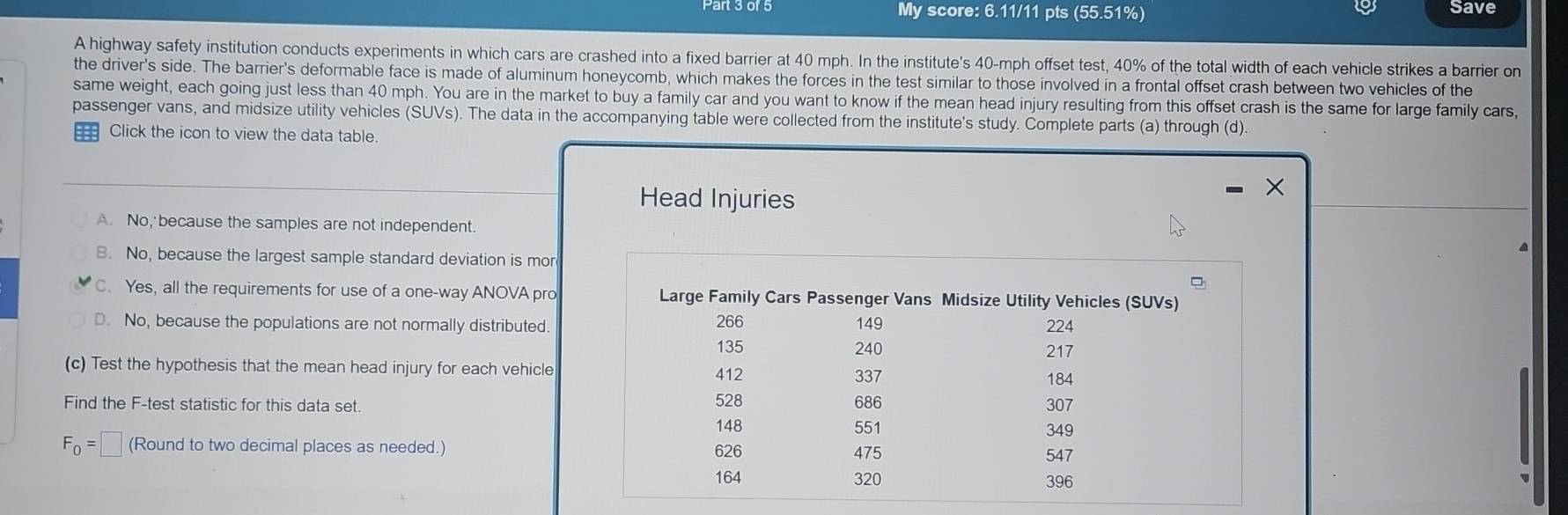 Solved: My score: 6.11/11 pts (55.51%) Save A highway safety ...