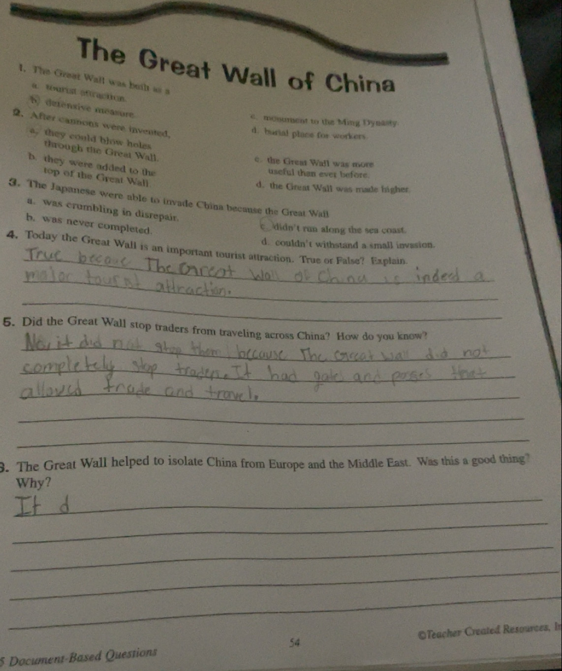Solved: The Great Wall of China 1. The Great Wall was built as a a ...