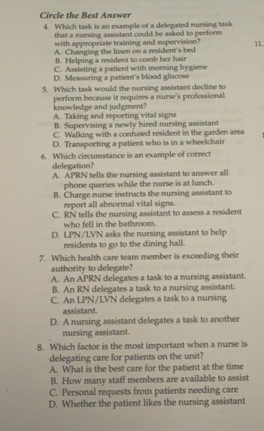 Solved: Circle the Best Answer 4. Which task is an example of a ...
