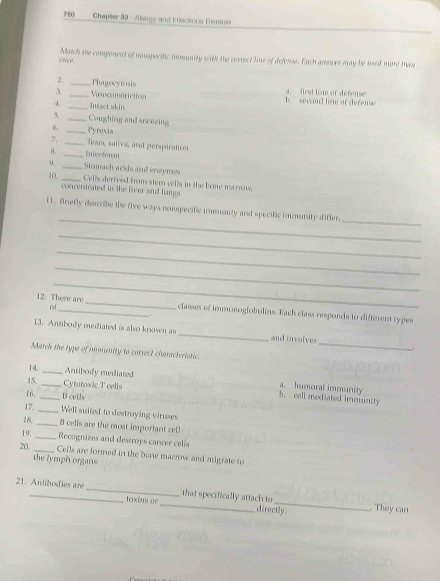 Solved: 780 Chapter 33 - Allergy and Infectious Disease Match the ...