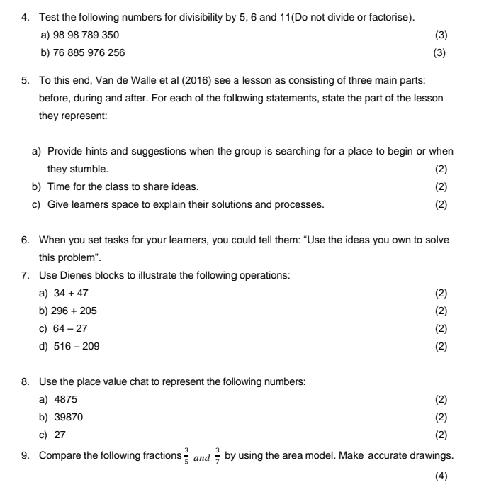 Solved: Test the following numbers for divisibility by 5, 6 and 11 (Do ...