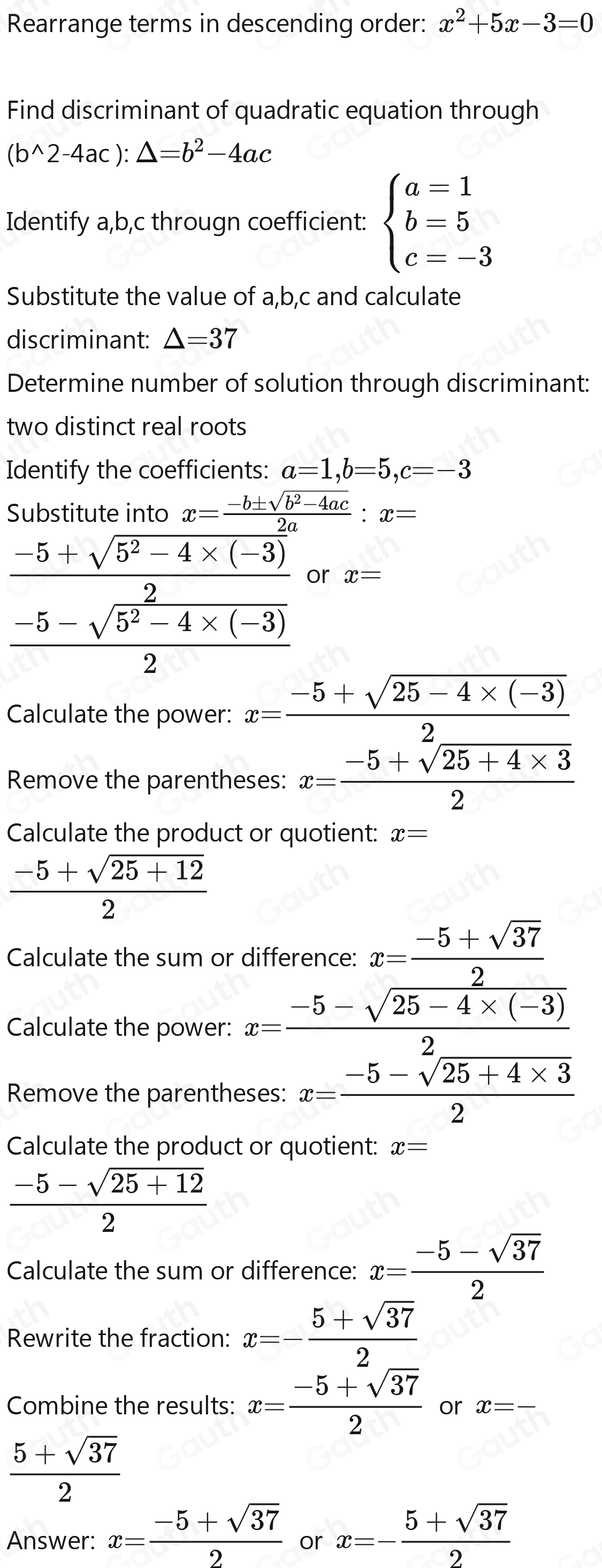Solved: Use the discriminant to determine the number and type of ...