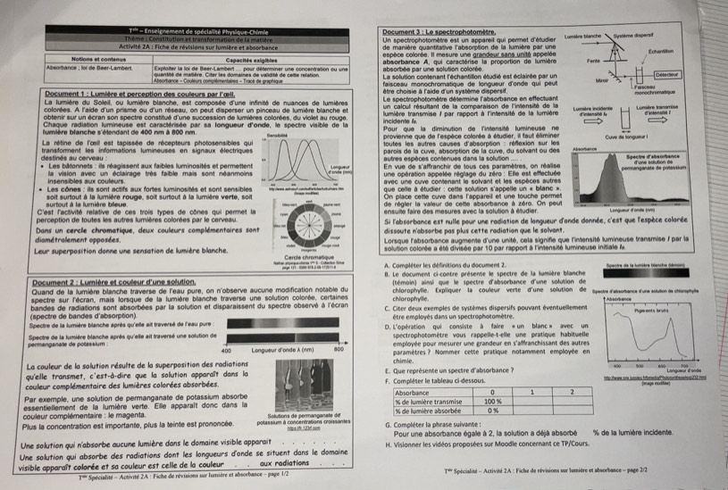 Résolu :Document 3 : Le spectrophotomètre. Un spectrophotomètre est un ...
