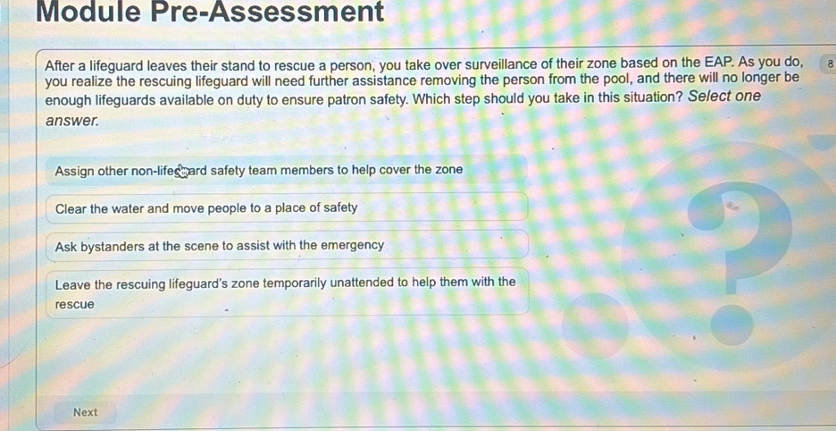 Solved: Module Pre-Assessment After a lifeguard leaves their stand to ...
