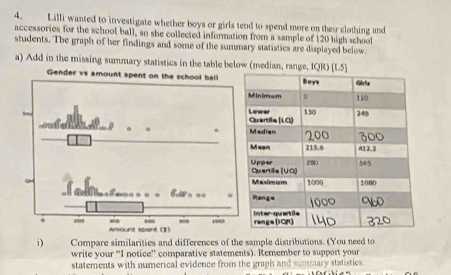 Solved: Lilli wanted to investigate whether boys or girls tend to spend ...