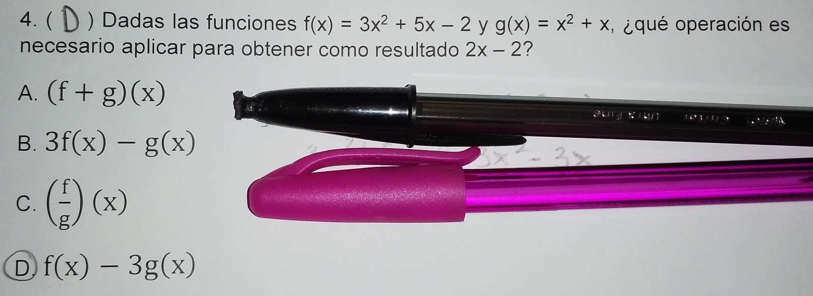 Resuelto:( ) Dadas las funciones f(x)=3x^2+5x-2 y g(x)=x^2+x o qué ...