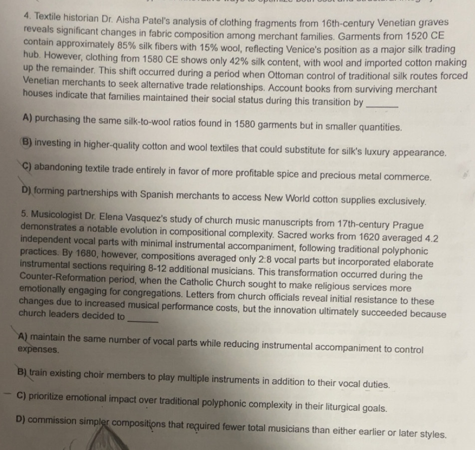 Solved: Textile historian Dr. Aisha Patel's analysis of clothing ...