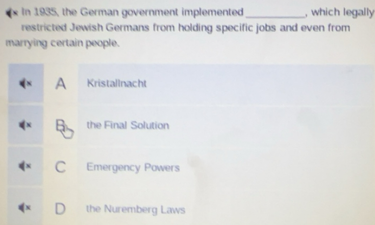 Gelöst:in 1935, the German government implemented_ , which legally ...