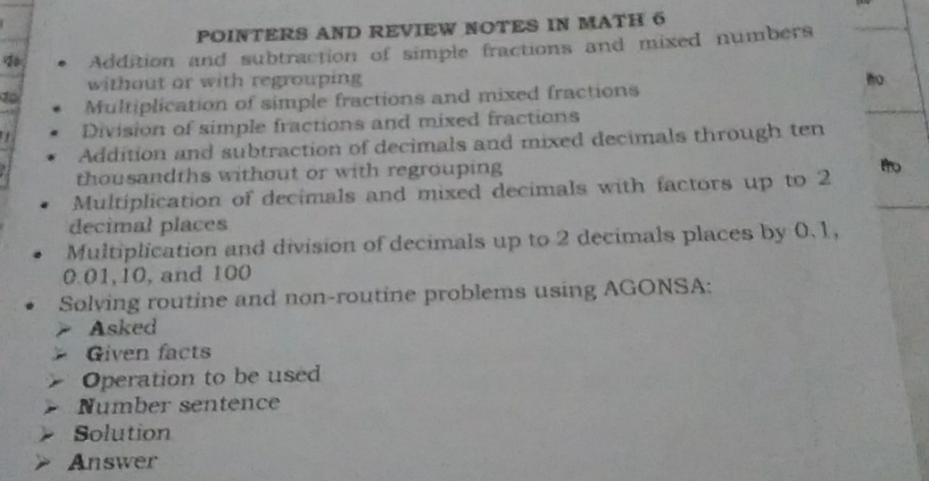 Solved: POINTERS AND REVIEW NOTES IN MATH 6 Addition and subtraction of ...